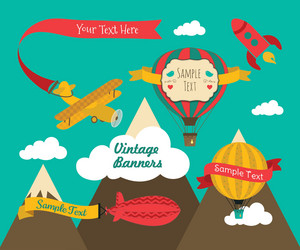 Retro air plane banner design Royalty Free Vector Image
