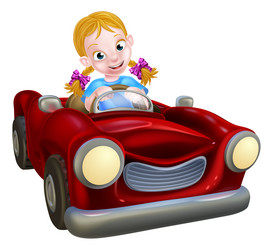 Cartoon girl driving car Royalty Free Vector Image