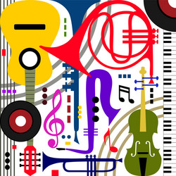 Different musical instruments on poster Royalty Free Vector