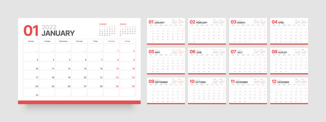 Monthly calendar template for 2024 year the week Vector Image