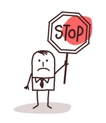 Cartoon of man or businessman trying to stop Vector Image