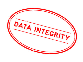Grunge red data integrity word square rubber seal Vector Image