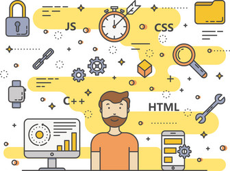 Software development concept in flat line design Vector Image