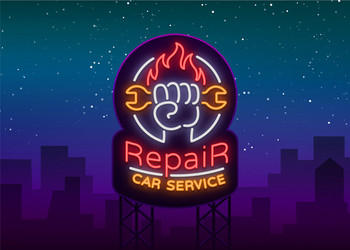 Auto service repair collection of logo in neon Vector Image