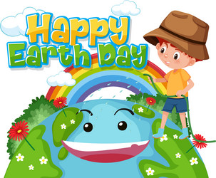 Happy earth day poster with kids on earth Vector Image