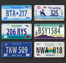 Car number license plate retro usa cars Royalty Free Vector