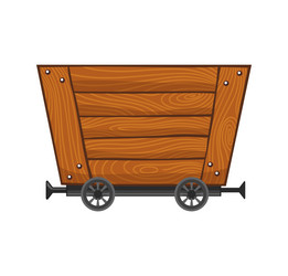 Wooden empty mine cart cartoon trolley Royalty Free Vector