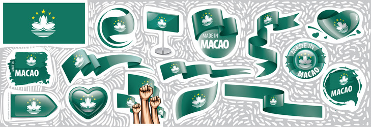 Sticker flag macau on flagstaff Royalty Free Vector Image