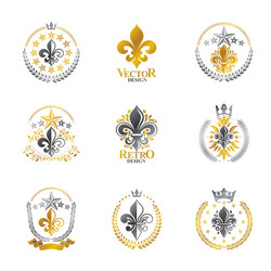 Royal symbols lily flowers floral and crowns Vector Image