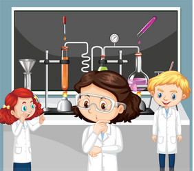 Classroom scene with science student and equipment