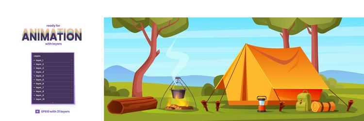 Border template design with girl at summer camp Vector Image