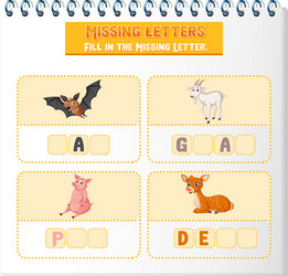 Write missing letter each word worksheet Vector Image