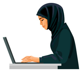 Muslim woman greeting with welcoming hands Vector Image