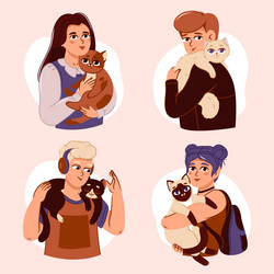 People and their cats isolated Royalty Free Vector Image