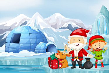 Santa and christmas elves on the train Royalty Free Vector