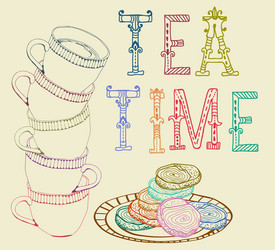 Vintage tea time background Royalty Free Vector Image