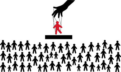 Hidden people management puppet in hands Vector Image