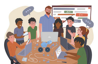 Children coding school teamwork during Royalty Free Vector