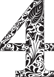 Number 4 floral decorative ornament Royalty Free Vector