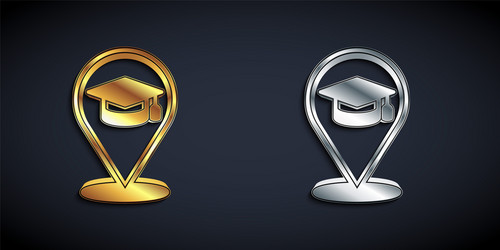 Gold and silver graduation cap in speech bubble Vector Image
