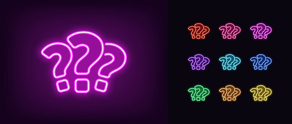 Outline neon faq icon set glowing text Royalty Free Vector