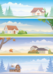 Four seasons landscape with trees Royalty Free Vector Image