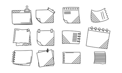 Hand drawn note paper doodle set sticky notes set Vector Image