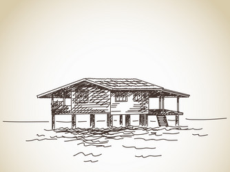 Cartoon of a small house on stilts Royalty Free Vector Image
