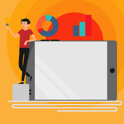 Man standing on box and leaning tablet turned Vector Image