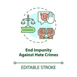 End impunity against hate crimes blue concept icon