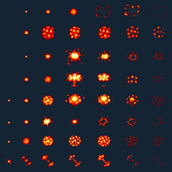 Pixel art explosions game icons set comic boom Vector Image