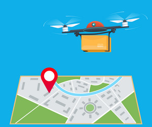 Flying delivery robot drone aerial shipping Vector Image