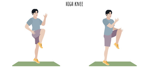 Young man doing high knee exercise Royalty Free Vector Image