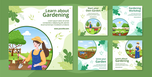 Gardening poster template flat cartoon background Vector Image