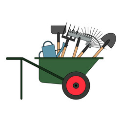 Set of various gardening tools in a wheelbarrow Vector Image