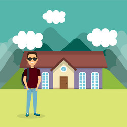 Young man outside house Royalty Free Vector Image