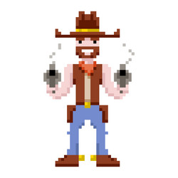 Pixel art cowboy holding a gun gunslinger Vector Image