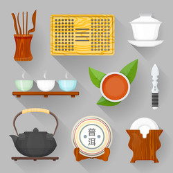 Chinese Tea Ceremony Objects Collection Royalty Free Vector