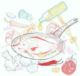 Dish with the baked fish Royalty Free Vector Image