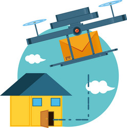 Drone flying with envelope and house Royalty Free Vector