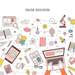 Horizontal banner with hands typing on computer Vector Image