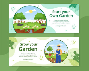 Gardening poster template flat cartoon background Vector Image