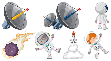 Set of space cartoon characters and objects Vector Image