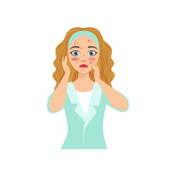 Girl shocked with her horrible problematic skin Vector Image