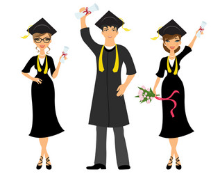 Doodle hands up graduation caps thrown Royalty Free Vector