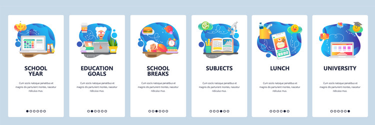 School app screens cards set Royalty Free Vector Image