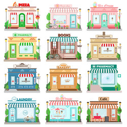 Set detailed city shop buildings Royalty Free Vector Image