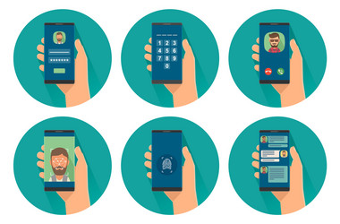 Set icon with male holding smartphone color flat Vector Image
