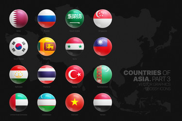 Asian countries flags glossy round icons set Vector Image