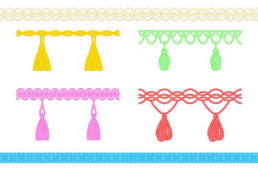 Set isolated hanging ropes with tassels Royalty Free Vector